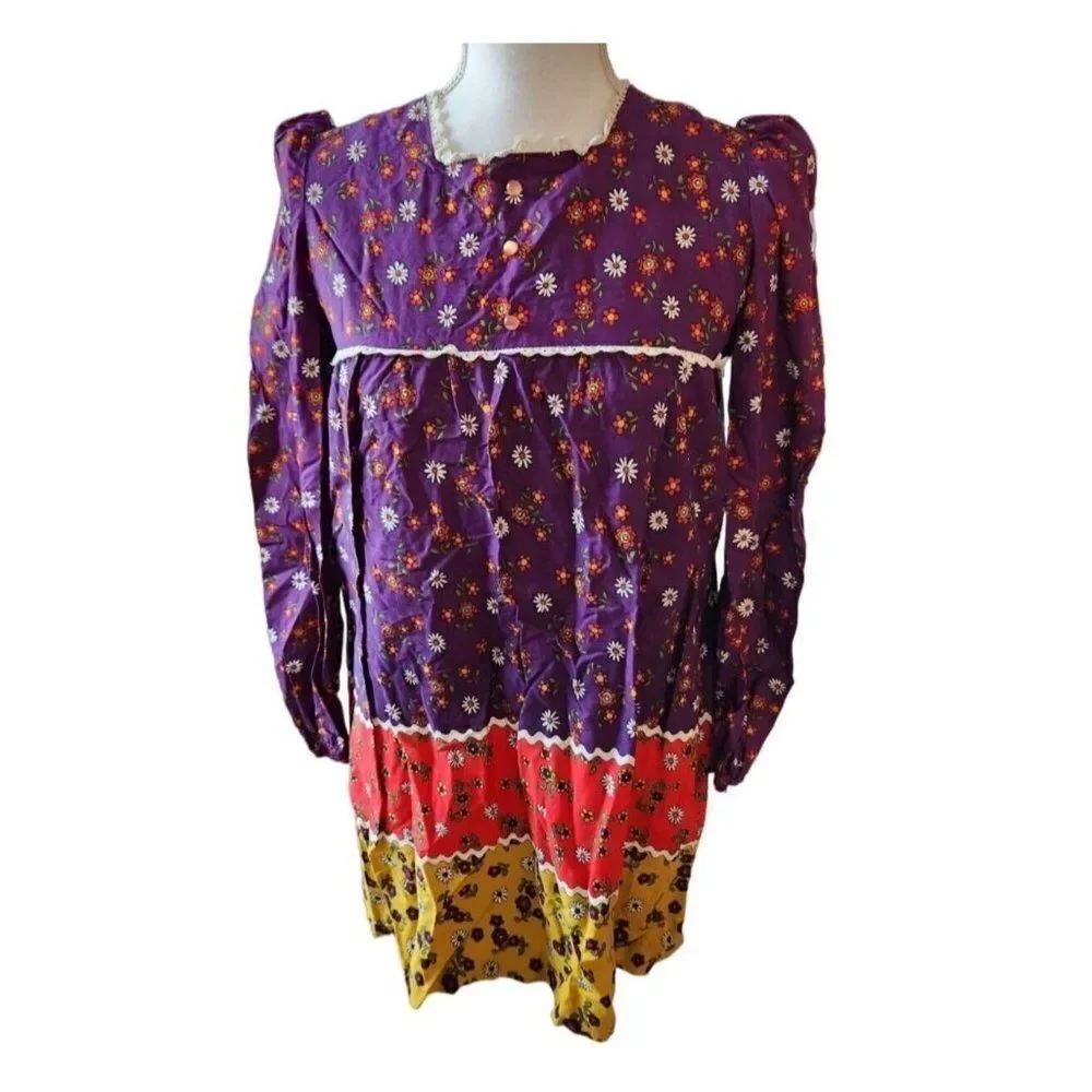 Unbranded | Dresses | Vintage 8s Prairie Cottage Core Long Sleeve Short ...